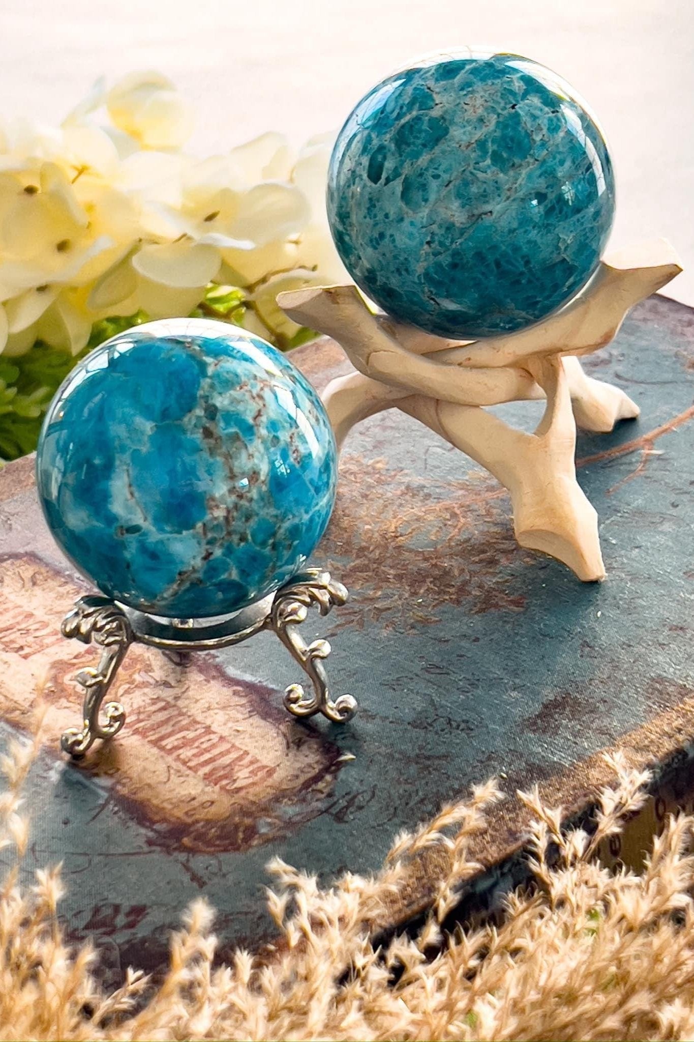 BLUE APATITE SPHERES – The Shabby Chakra & Revive In Style